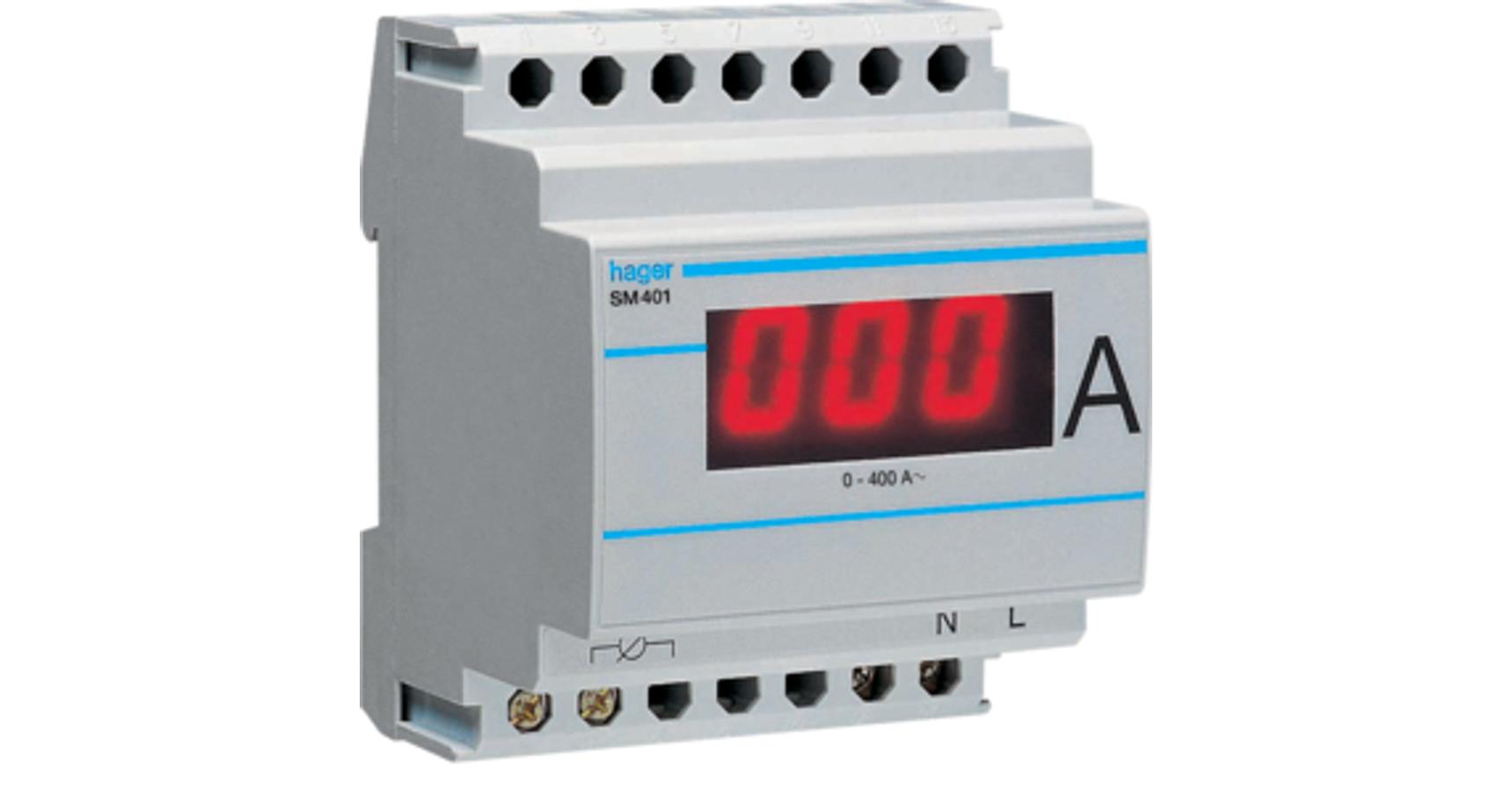 HAGER Digitális ampermérő, 1 fázisú, áramváltós mérés, 400A-ig ...