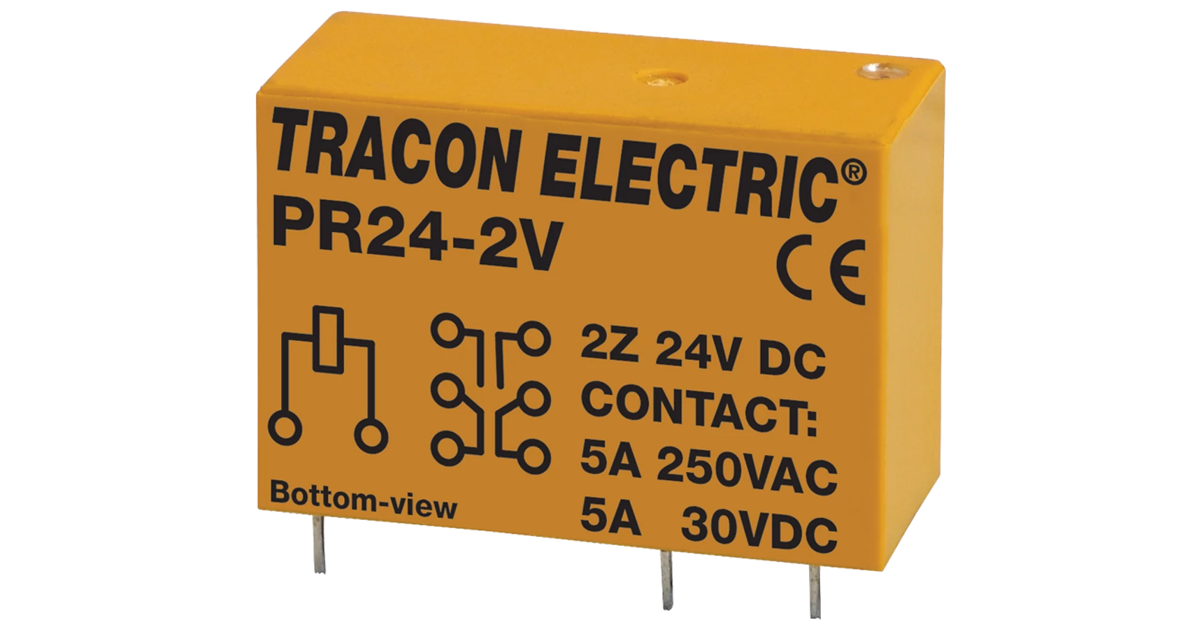 TRACON Print relé, 24V DC / 2xCO (5A, 230V AC / 30V DC) (PR24-2V)